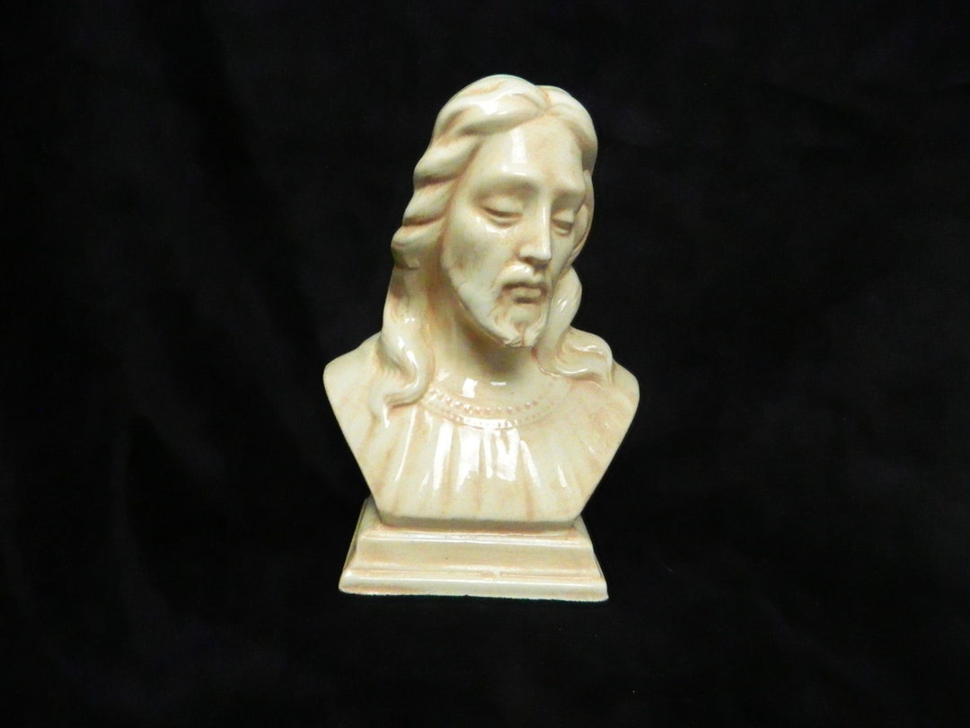 Vintage JESUS Bust Sculpture, White Glazed & Blushing Pink Highlights ...