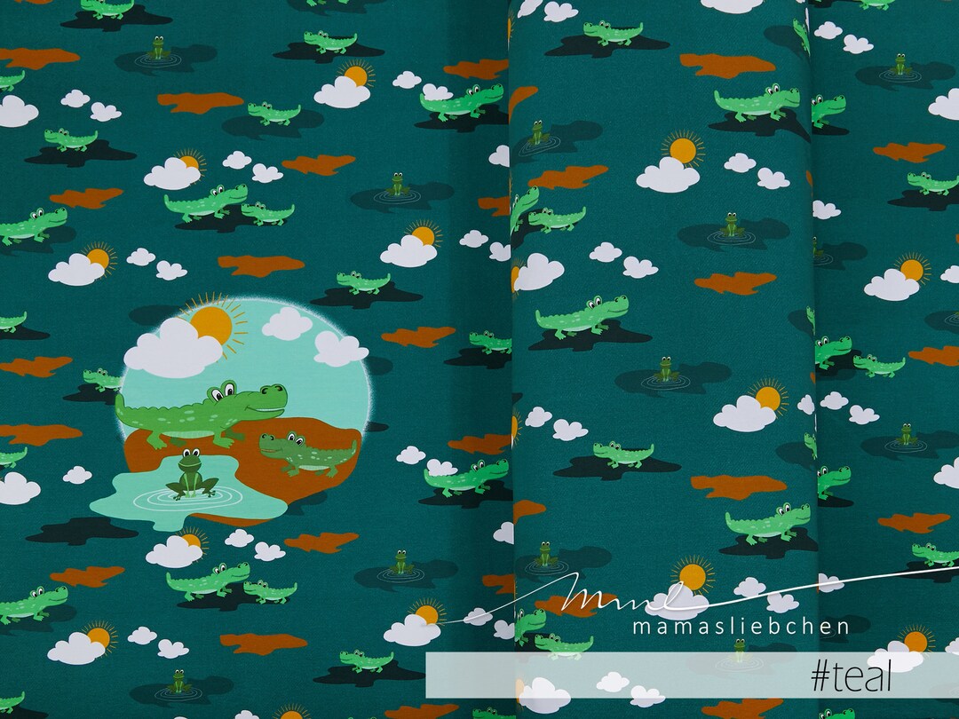 Jersey Fabric Crocodile Frog Frogs croco teal 1 - Etsy