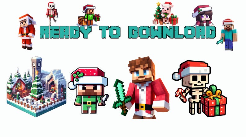 Minecraft Christmas Png Bundle, Minecraft Icons, Video Game Png, 100 ...