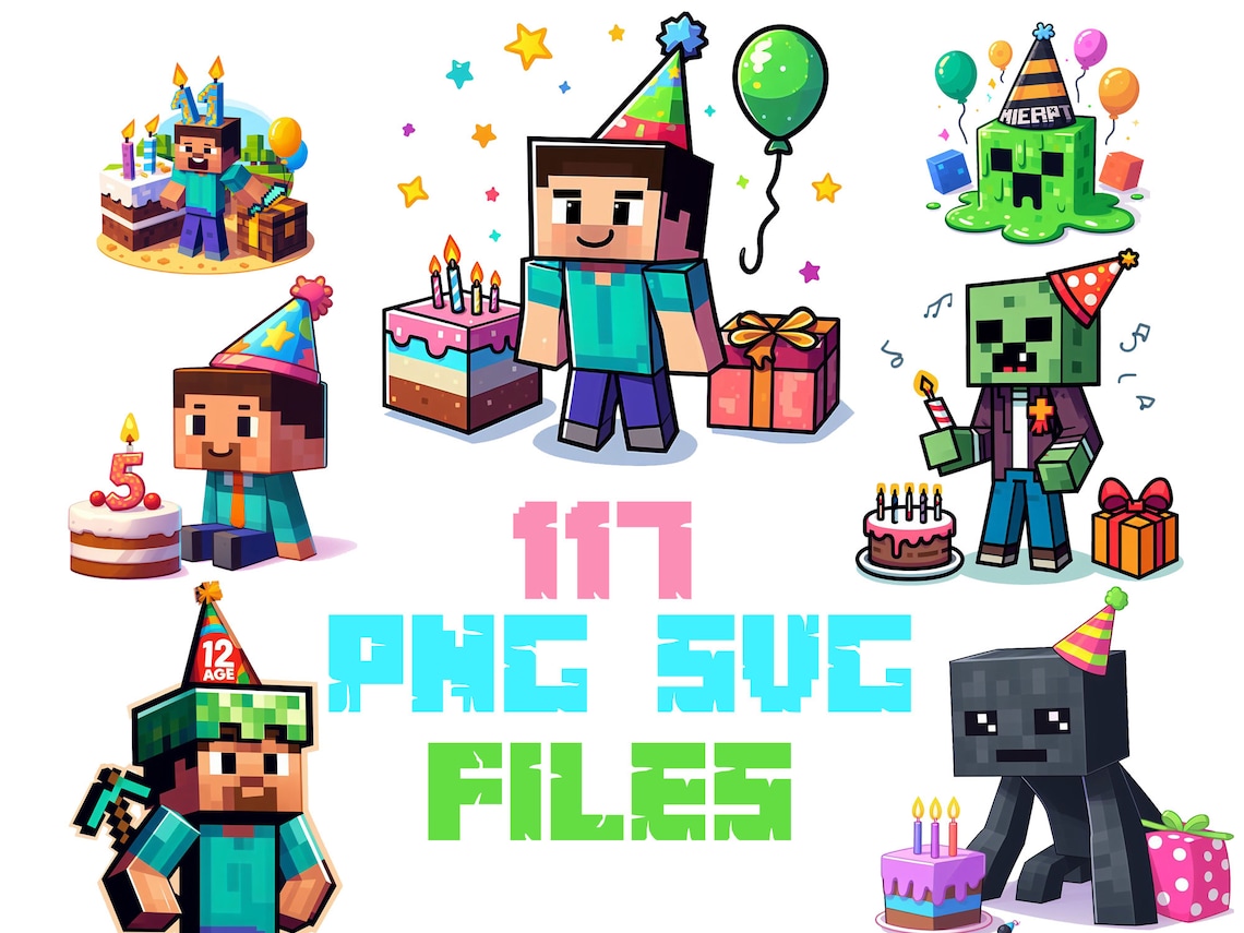 Minecraft Birthday Svg Png Bundle, Minecraft Icons, Video Game Svg, 117 ...