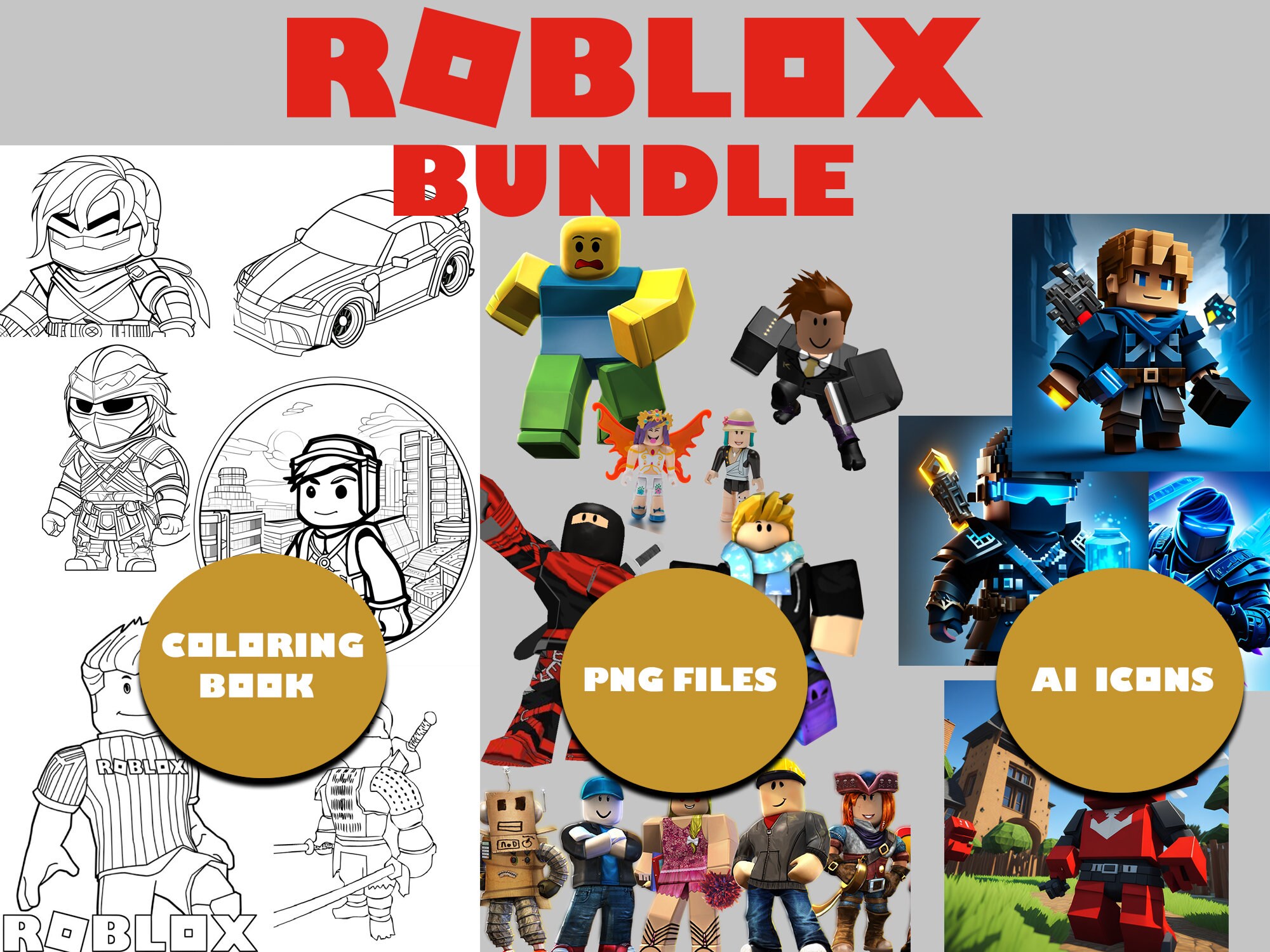 Digital Roblox Design Bundle Icons, PNG Files, and Coloring Pages - Etsy