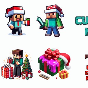 Minecraft Christmas Png Bundle, Minecraft Icons, Video Game Png, 100 ...