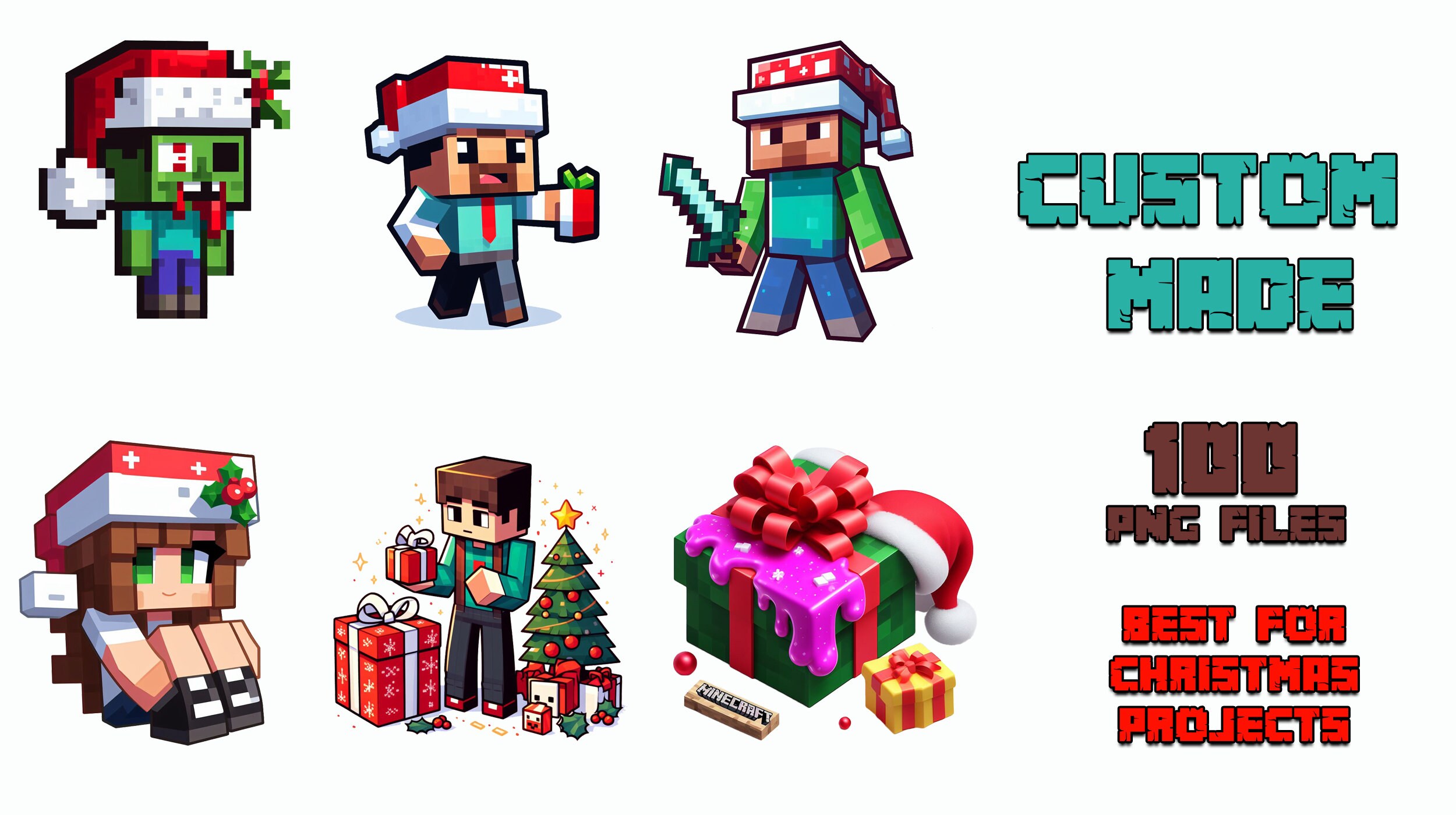 Minecraft Christmas Png Bundle, Minecraft Icons, Video Game Png, 100 ...