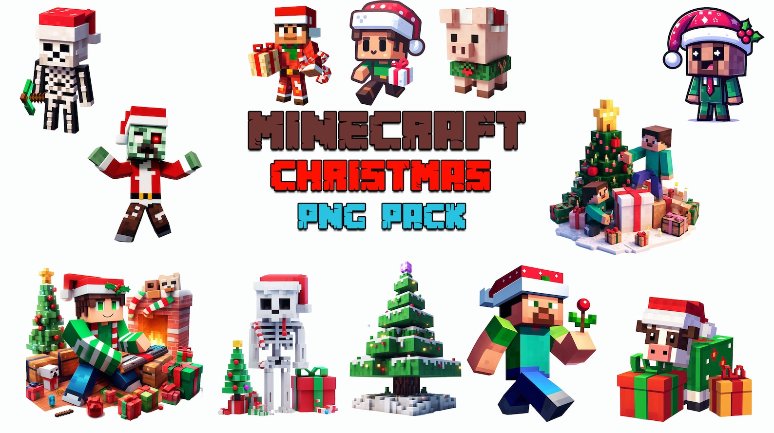 Minecraft Christmas Png Bundle, Minecraft Icons, Video Game Png, 100 ...