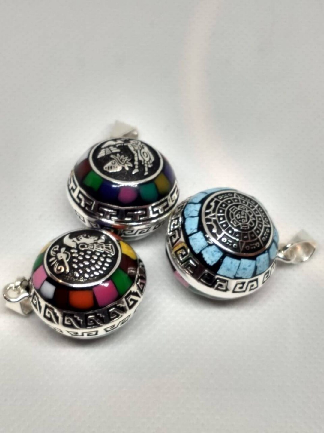 5x1 Aztec Calendar Taxco Silver Harmony Balls(bola Pendants) Three for ...