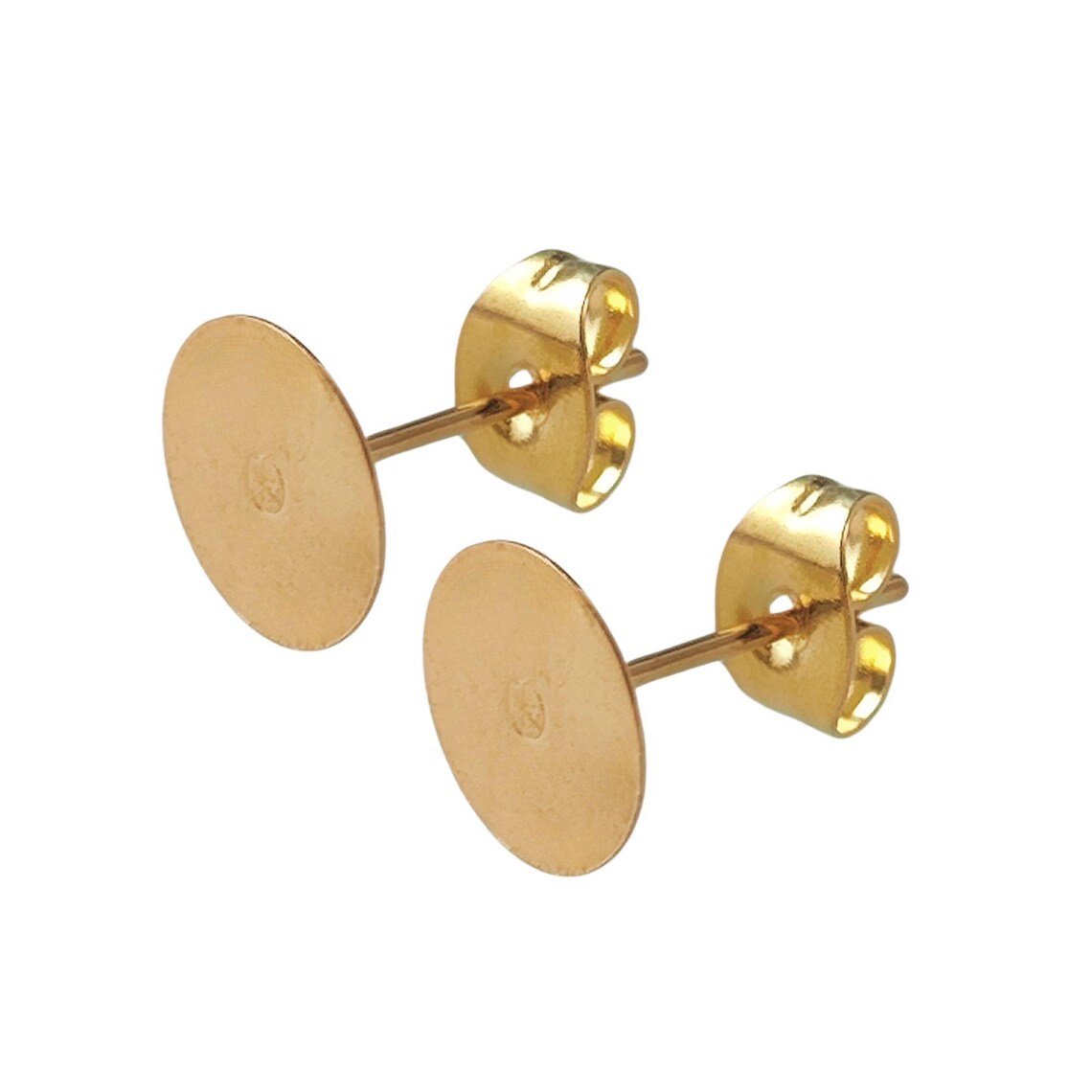 100pcs Stainless Steel Gold Plate Flat Pad Earring Studs With Backs 3/4 ...