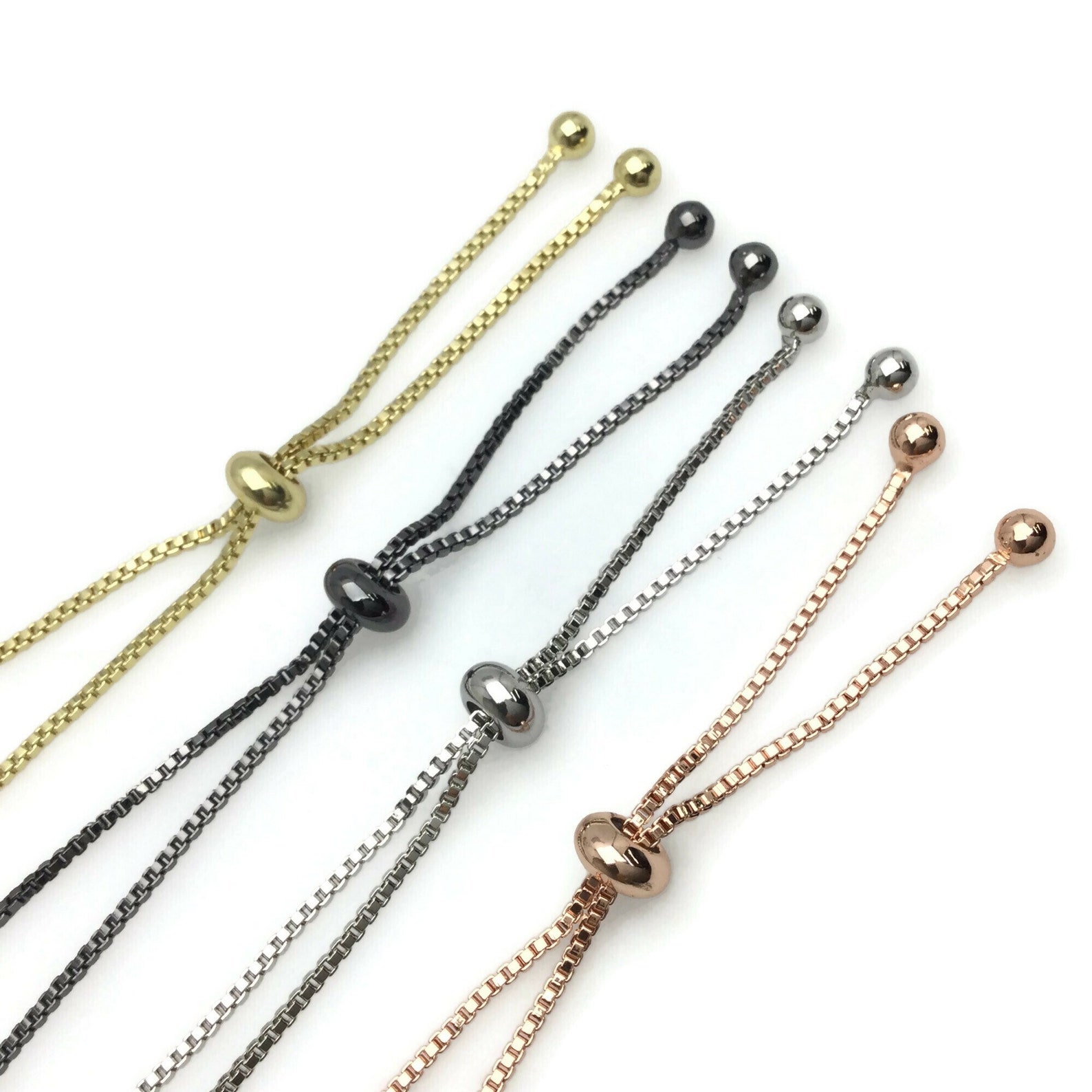 Brass Bolo Blank Bracelet Adjustable Plated Box Chain Slider Stopper ...