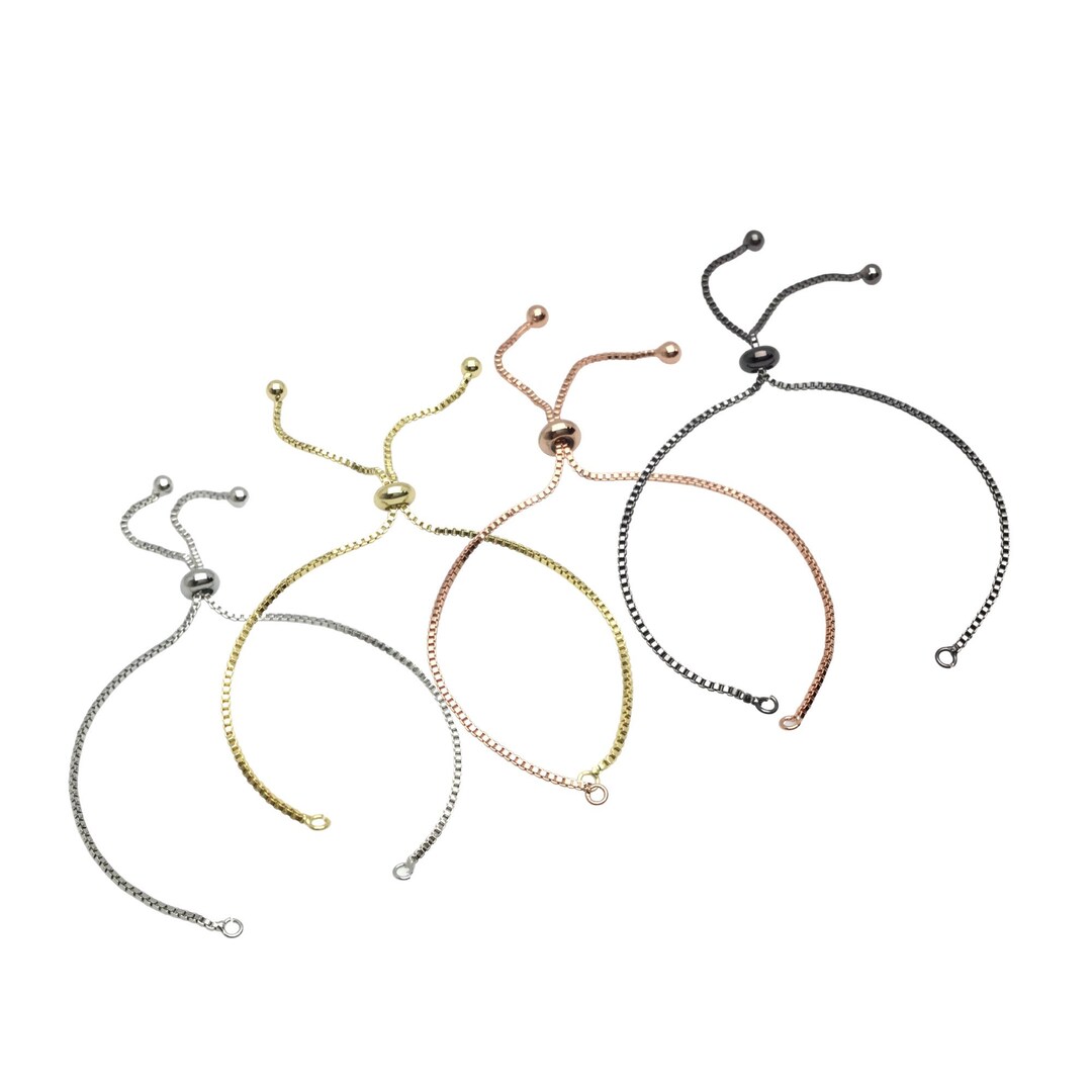 Brass Bolo Blank Bracelet Adjustable Plated Box Chain Slider Stopper ...