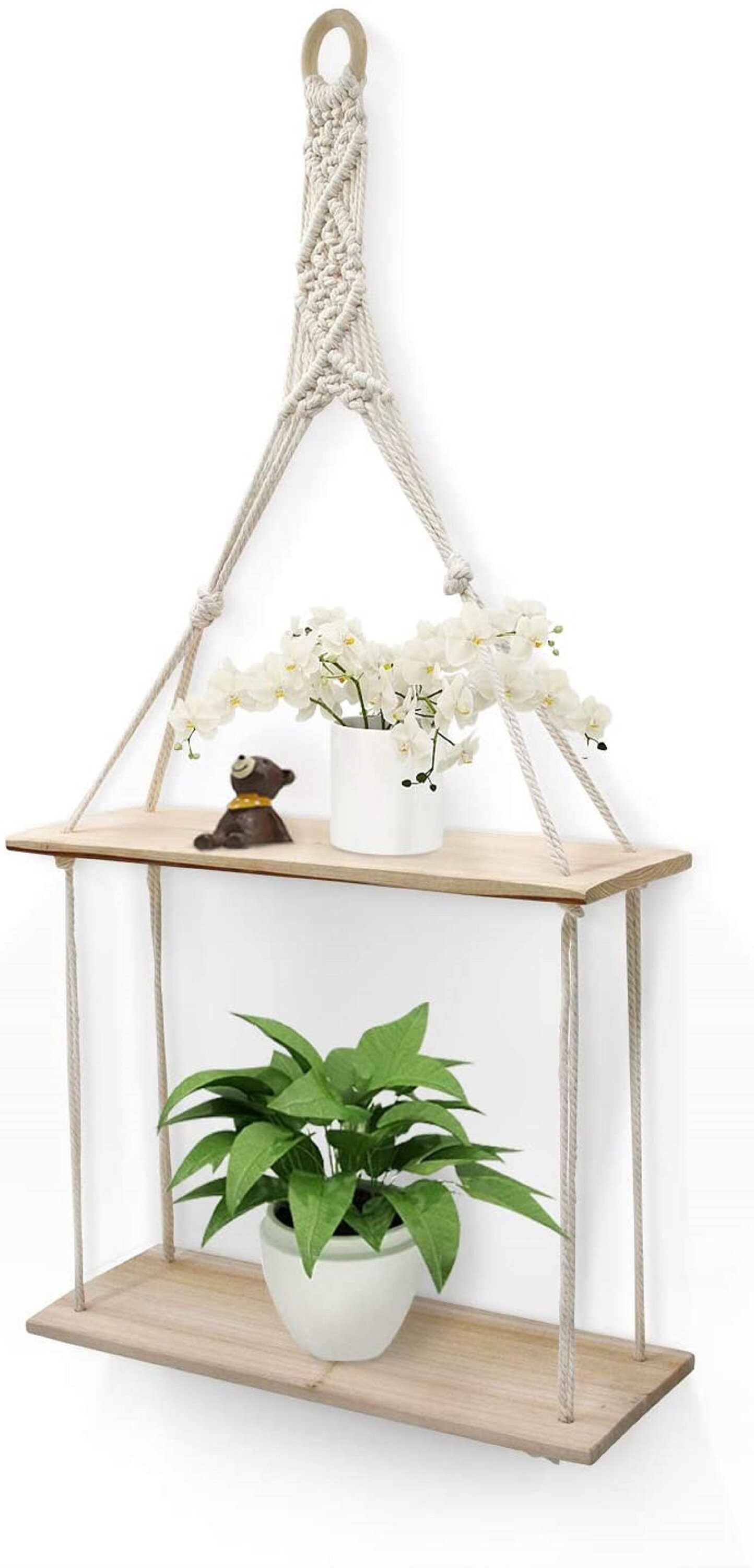 Macrame Hanging Shelf Floating Macrame Wall Shelf Bathroom | Etsy