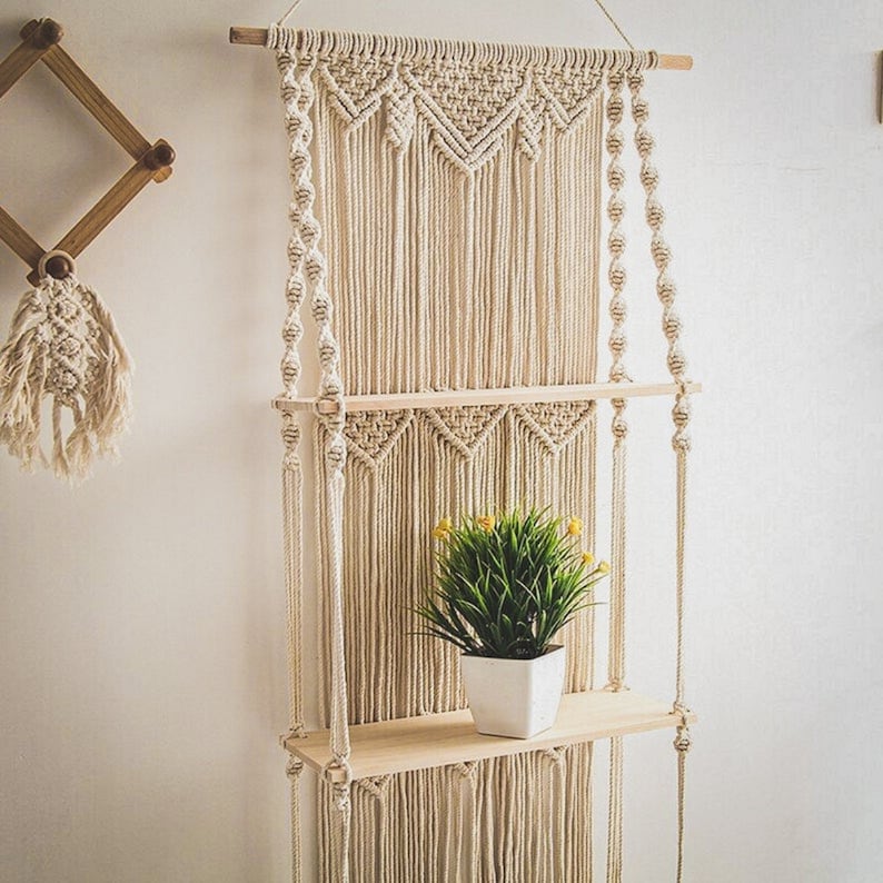 Macrame Hanging Shelf Macrame Kitchen Storage Shelf - Etsy