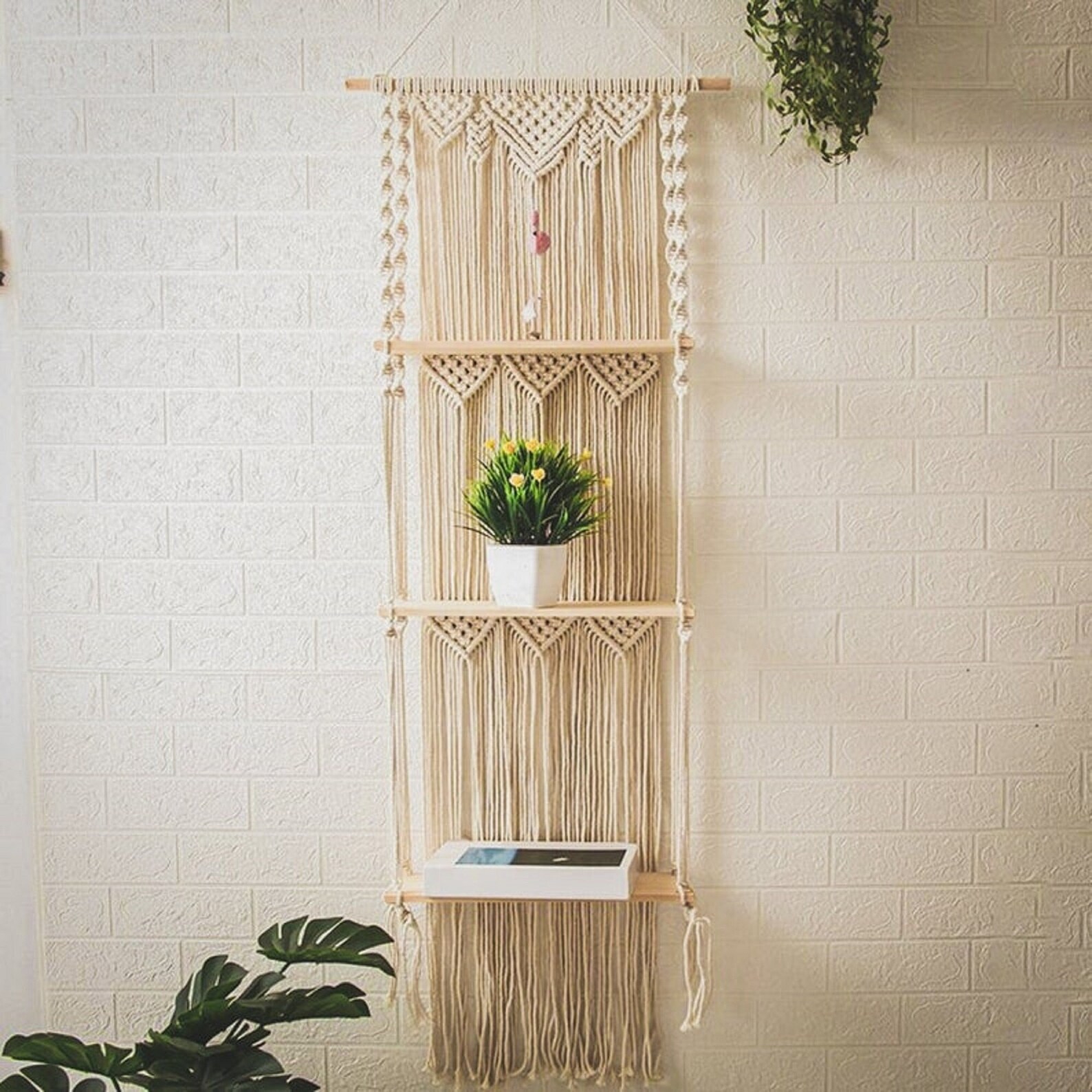 Macrame Hanging Shelf Macrame Kitchen Storage Shelf - Etsy