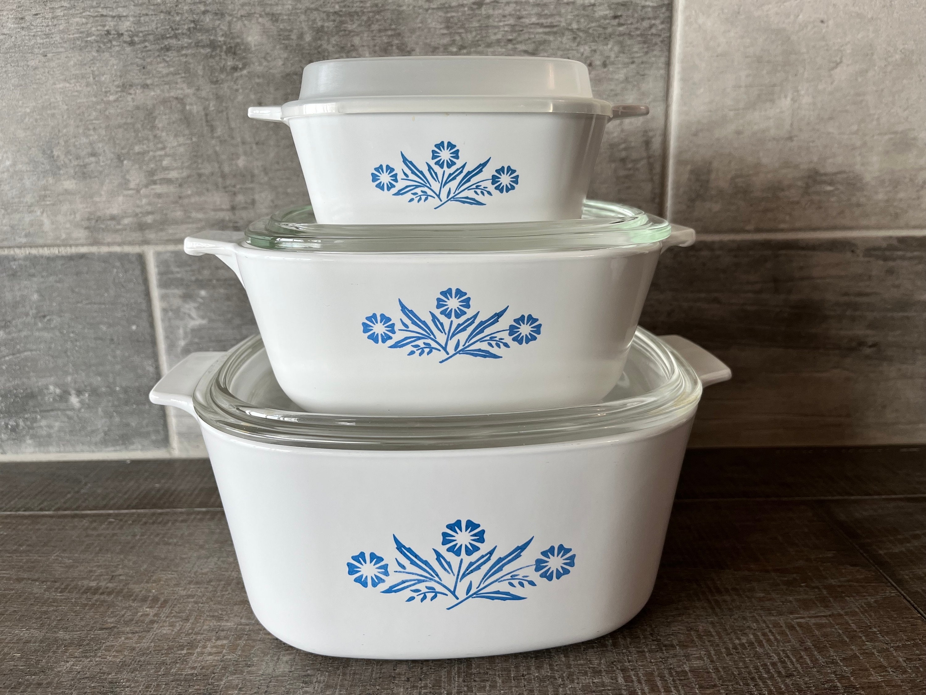 Vintage Corning Ware Blue Cornflower 3 Caseroles Lid (1) Plastic 7”X5 ...