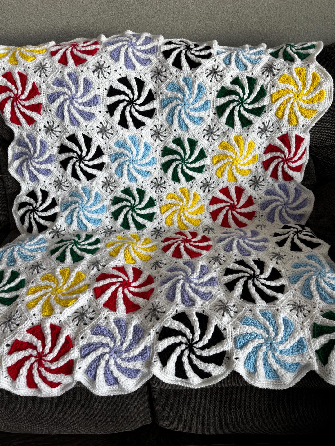 New Peppermint Candy Afghan Crochet Hand Made Approximately 48”X 60 ...