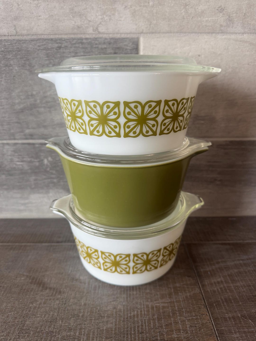 Vintage Pyrex Square Flower Casserole Set of (3) 473 With Lid 6 Pcs ...