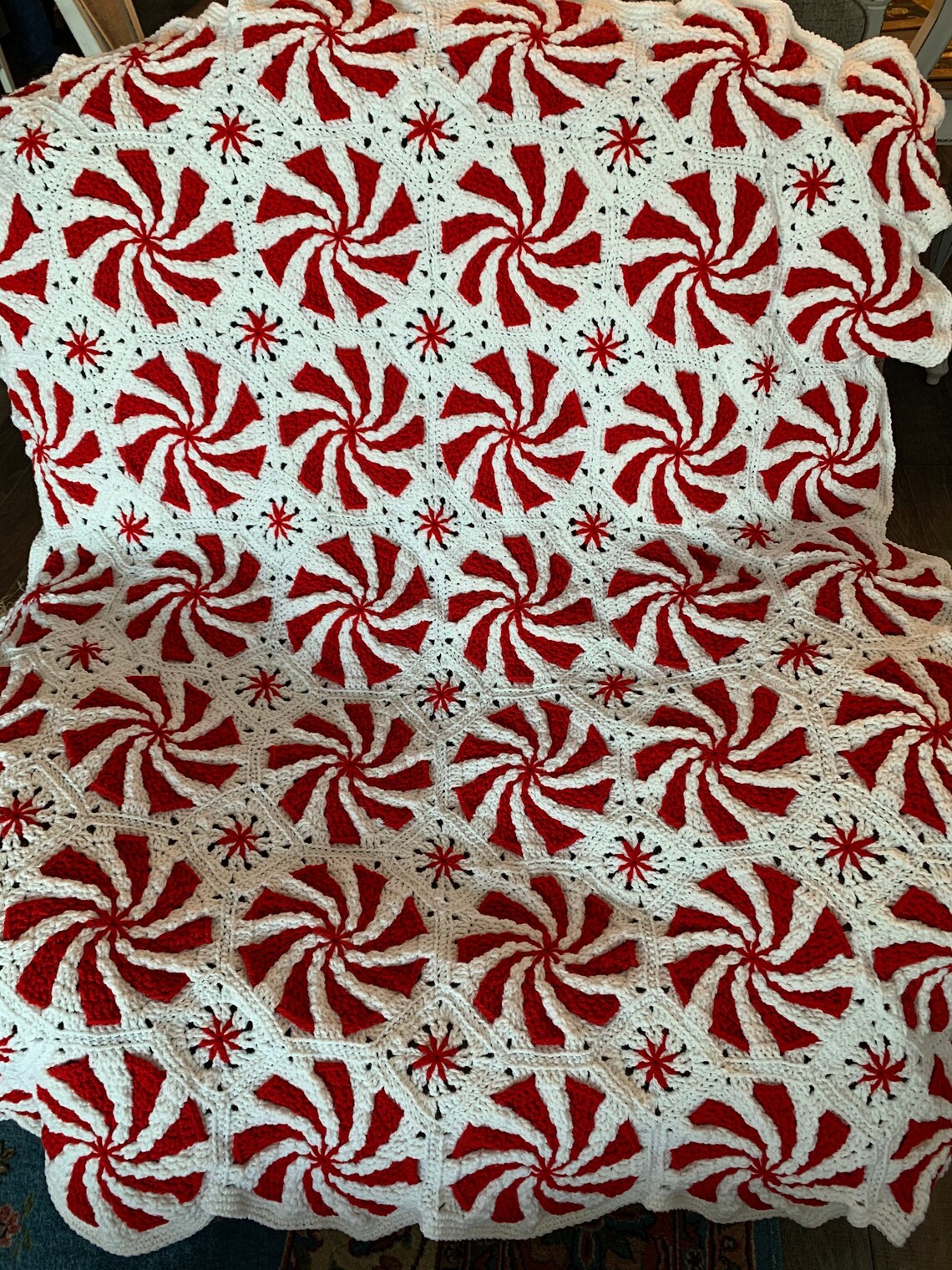Red, Peppermint Afghan, Handmade, Crochet - Etsy