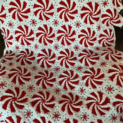 Red Peppermint Afghan Handmade Crochet - Etsy