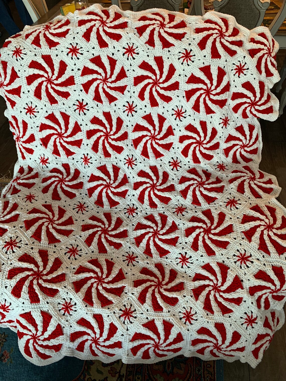 Red Peppermint Afghan Handmade Crochet - Etsy