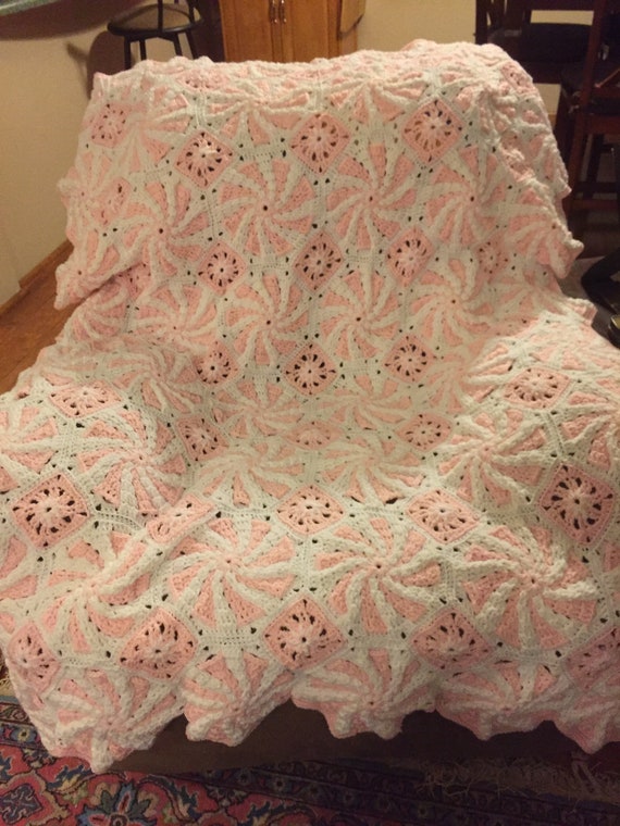 Pink Peppermint Pattern Crochet Afghan Handmade | Etsy