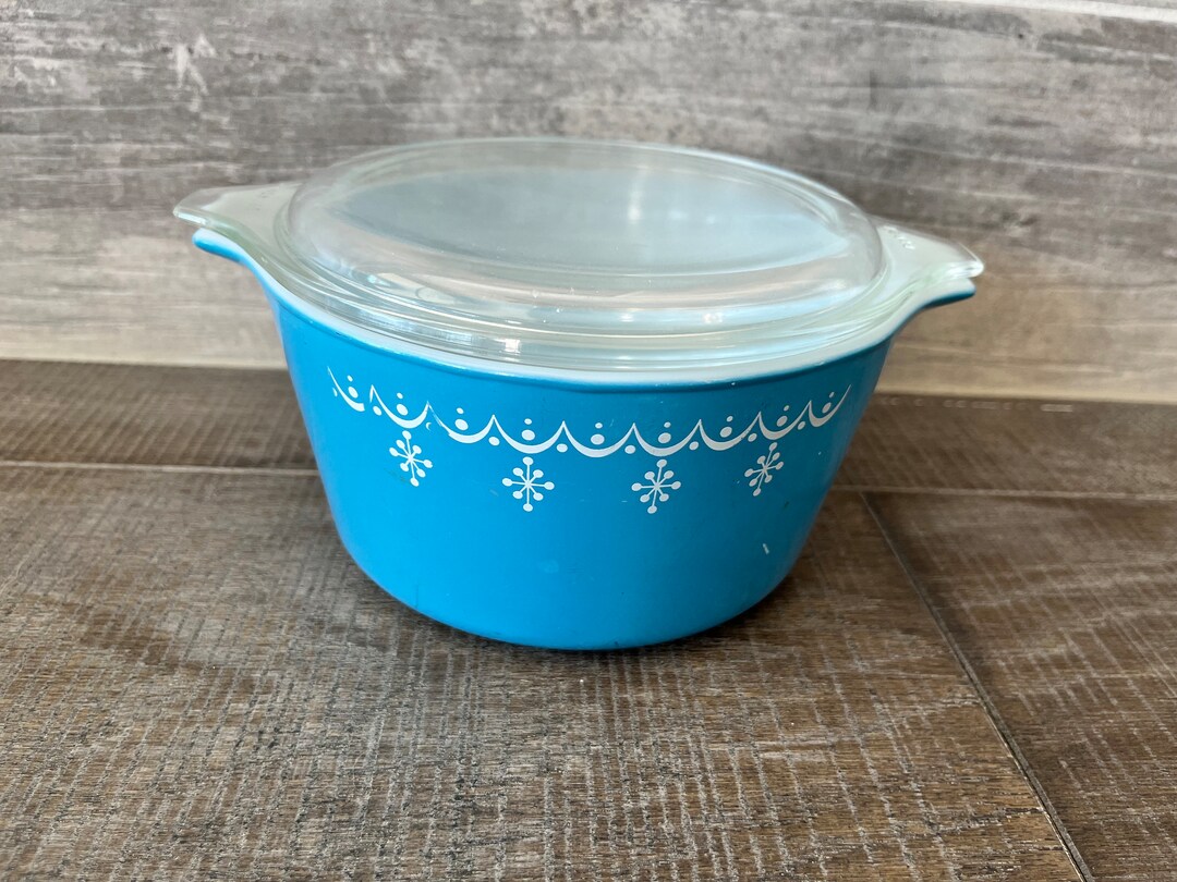 Vintage Pyrex 473 Snowflake Blue Garland Casserole Dish 1-qt WITH Lid ...