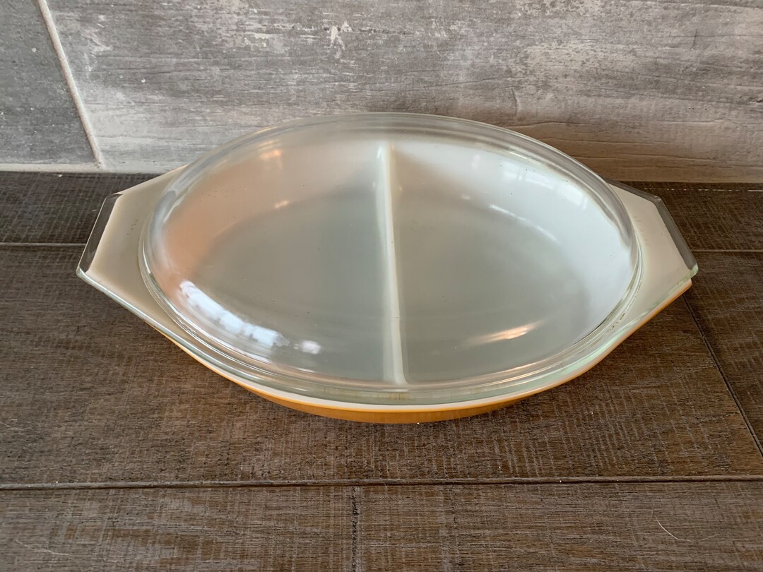 Vintage Pyrex Old Orchard Oval Divided Serving Casserole 063 1 1/2 Qt ...