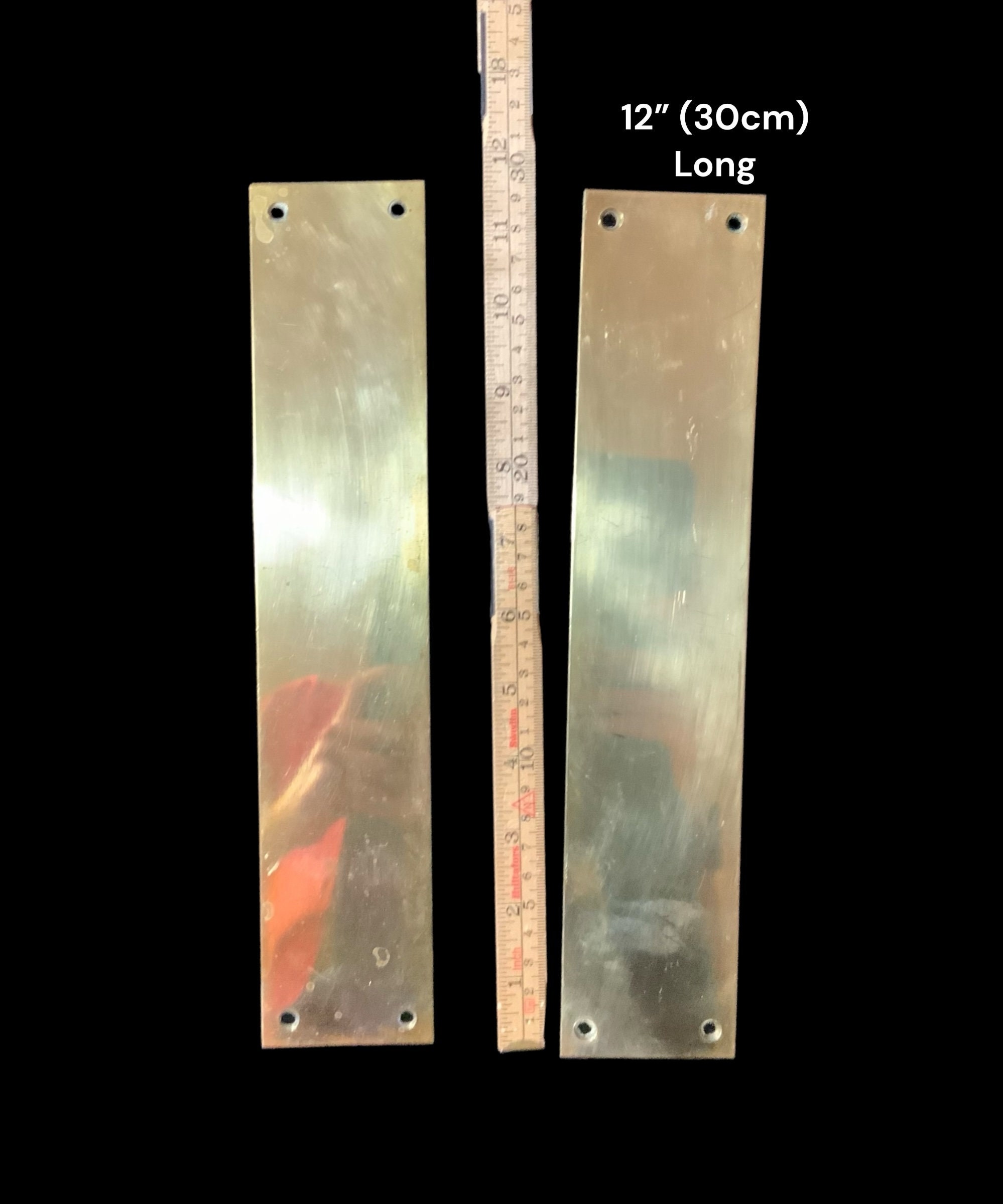 PAIR x2 Vintage Old ANTIQUE Solid Brass Narrow 2 3/4 Door Finger Plates ...
