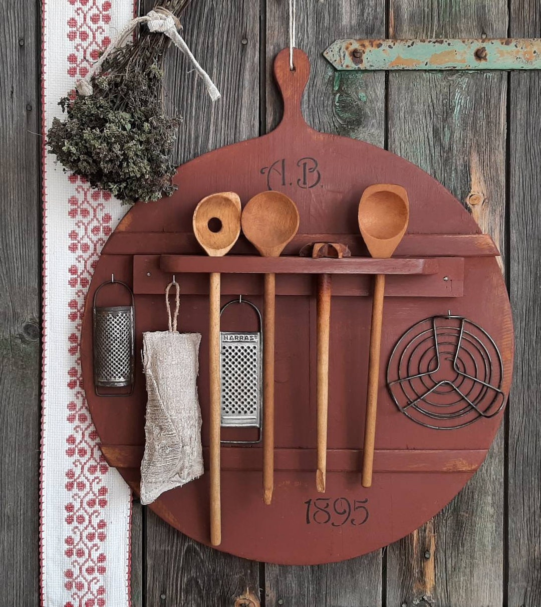 Rar ! antique primitive spoon rack*primitive board with antique Kitchen ...