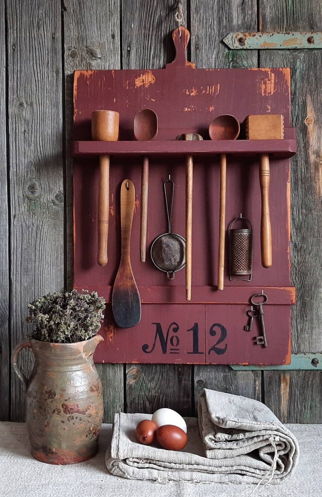 RARE! Antique Primitive Spoon Rack*primitive Board With Antique Kitchen ...