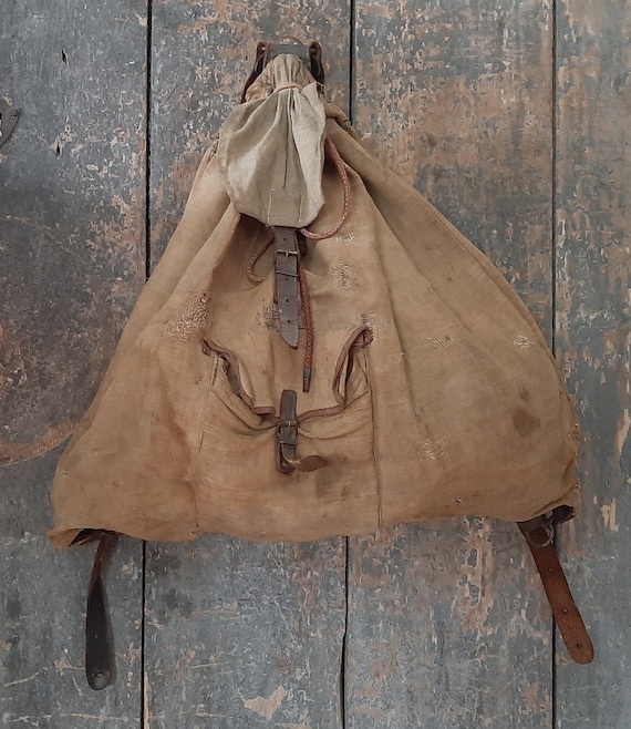 RARE! antique & very rustic children's backpack*backp… - Gem
