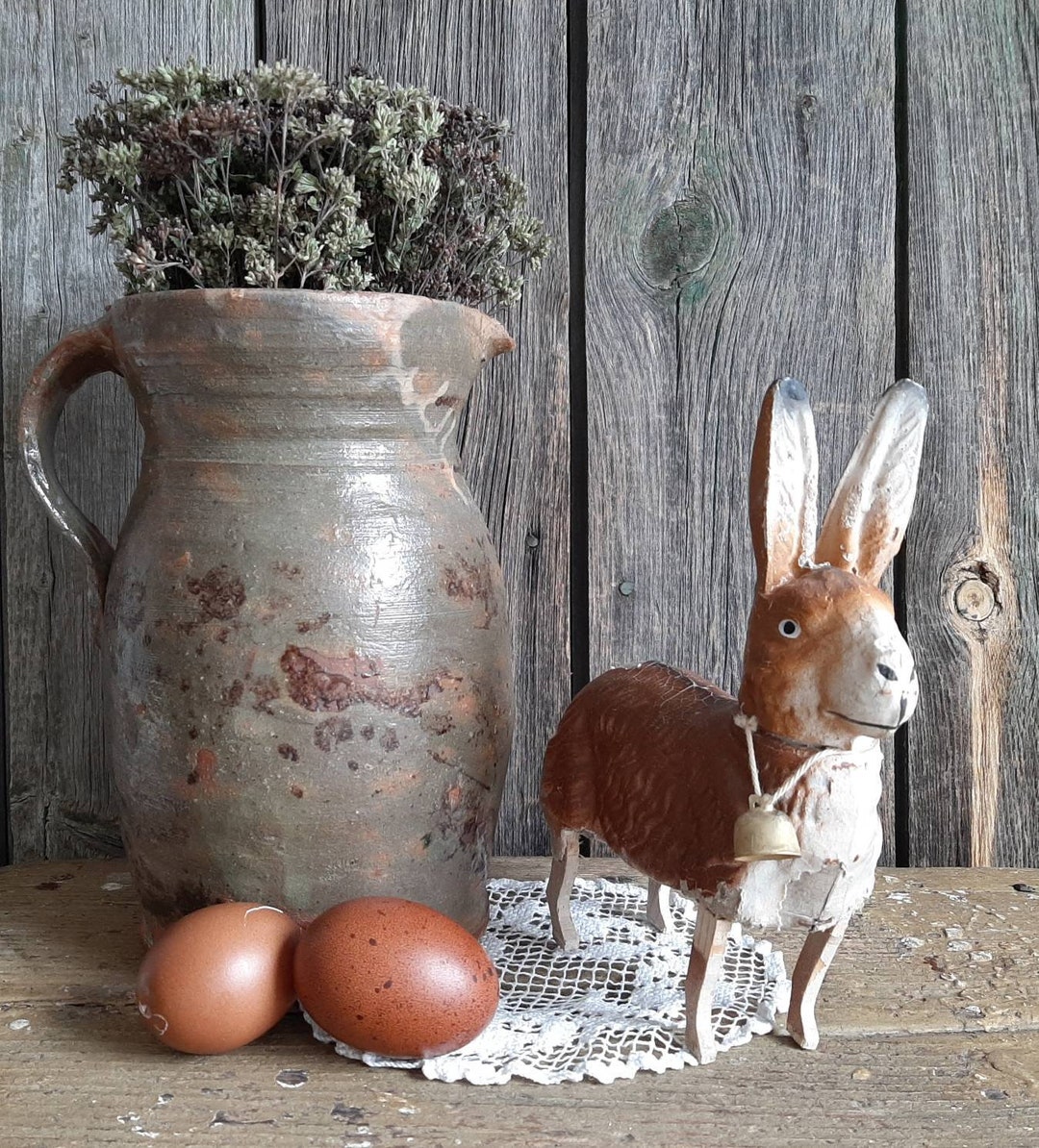 .RAR! Antique EASTER BUNNY*CANDY Container*cardboard Mache Easter Bunny ...
