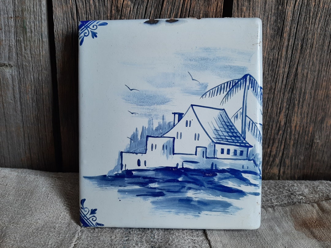 RARE ! Antique Tile*stove Tile With DELFT Windmill Decor*delft Tile ...