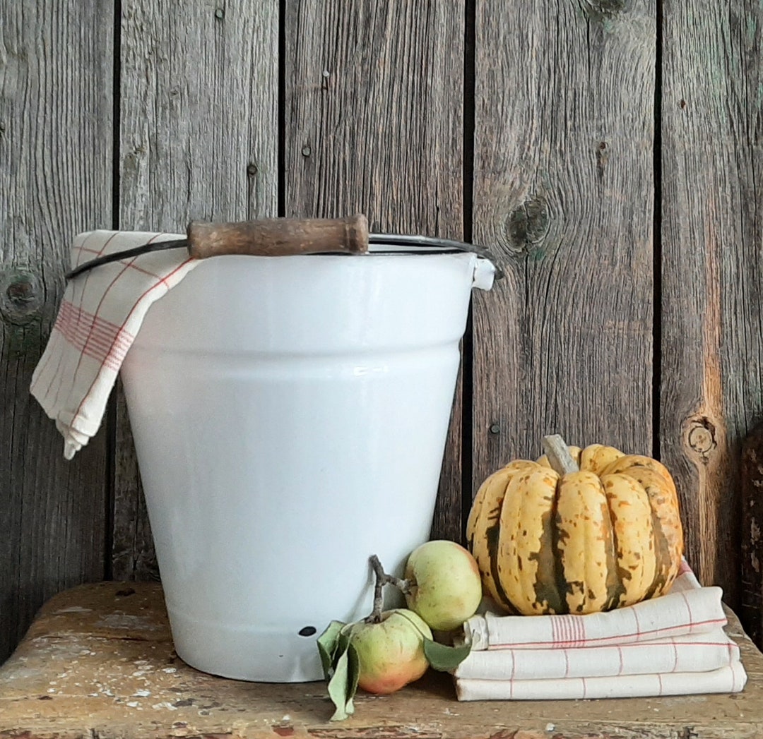 Antique & White ENAMEL Bucket*bucket*water Bucket*kitchen Bucket*garden ...