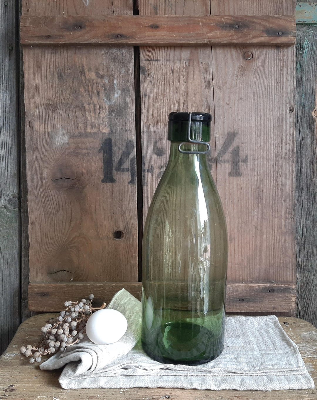RARE Antique BULACH PRESERVING Bottlepreserving Glass Bottle ... Green ...