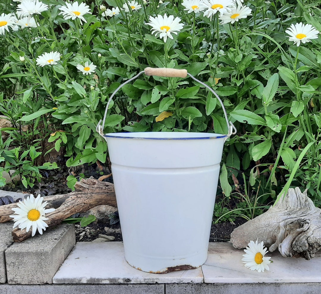 RARE! Antique White Large Enamel Bucket*water Bucket*kitchen Bucket ...
