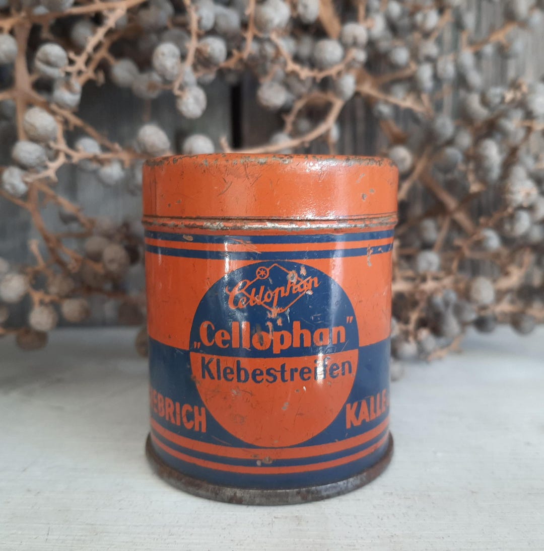 Rare! Antique CELLOPHANE ADHESIVE STRIPS Tin*tin Can From Kalle U Co KG ...