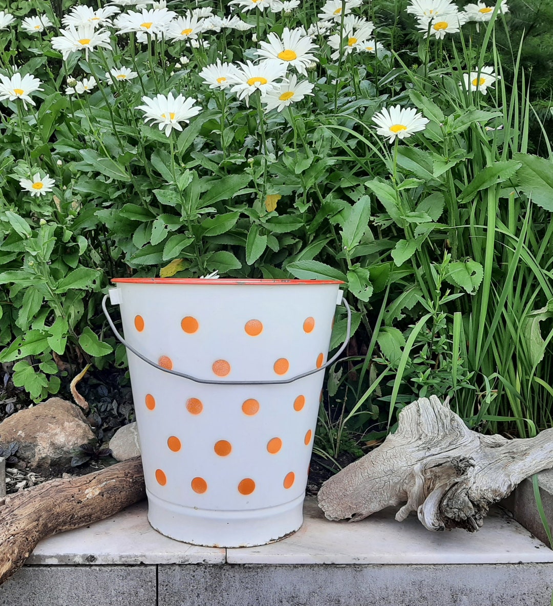 RARE! Antique White Large Enamel Bucket With Dots*water Bucket*kitchen ...