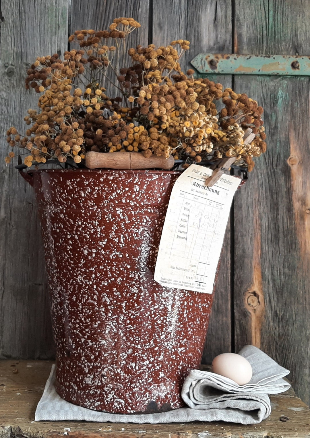 Antique Large Enamel Bucket*bucket*water Bucket*kitchen Bucket*garden ...