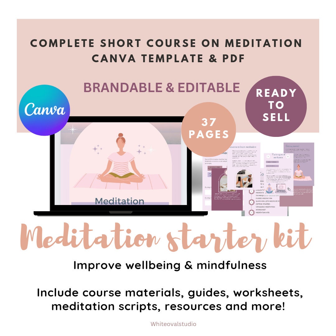 Meditation Guide, Starter Kit, ADHD Help, Canva Template, Ready to Sell Course, Digital Plr ...