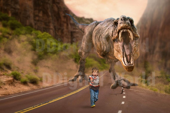 Dinosaur Digital Background Chasing Dinosaurs Backdrop Scary | Etsy