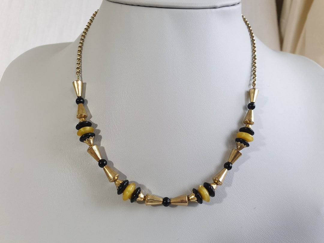 Art Deco Necklace Jacob Bengal Gold Tone Black & Yellow Disc Beads ...