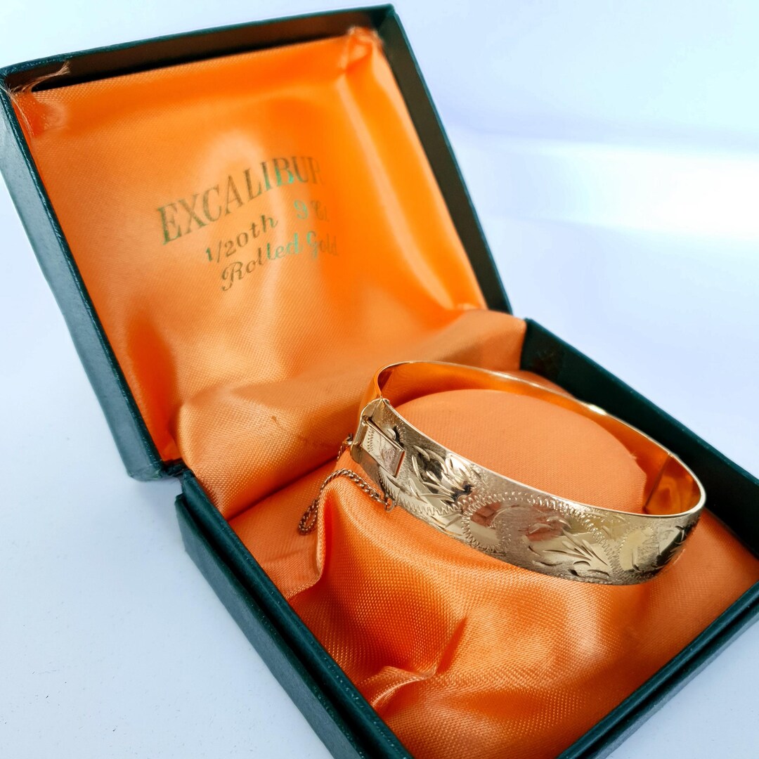 Rolled Gold Etched Bangle 1/20th 9 Ct Rolled Gold Excalibur Brand 1970s ...