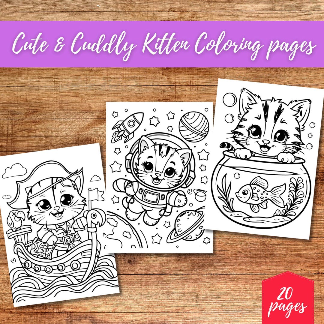 20 Cute Kitten Coloring Pages, Printable Cat Coloring Sheets for Kids ...