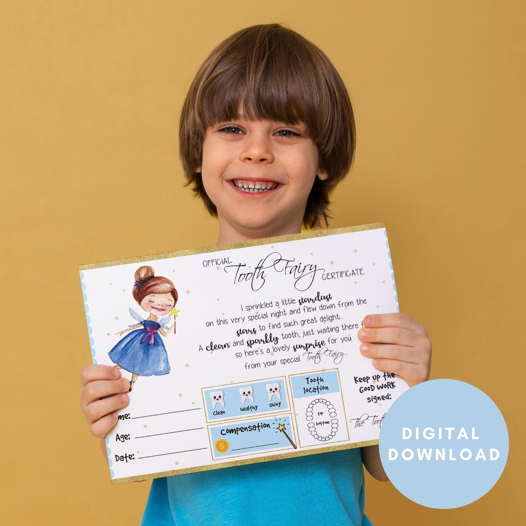 Printable Tooth Fairy Certificate in Blue for Kids, Lost Tooth Gift ...