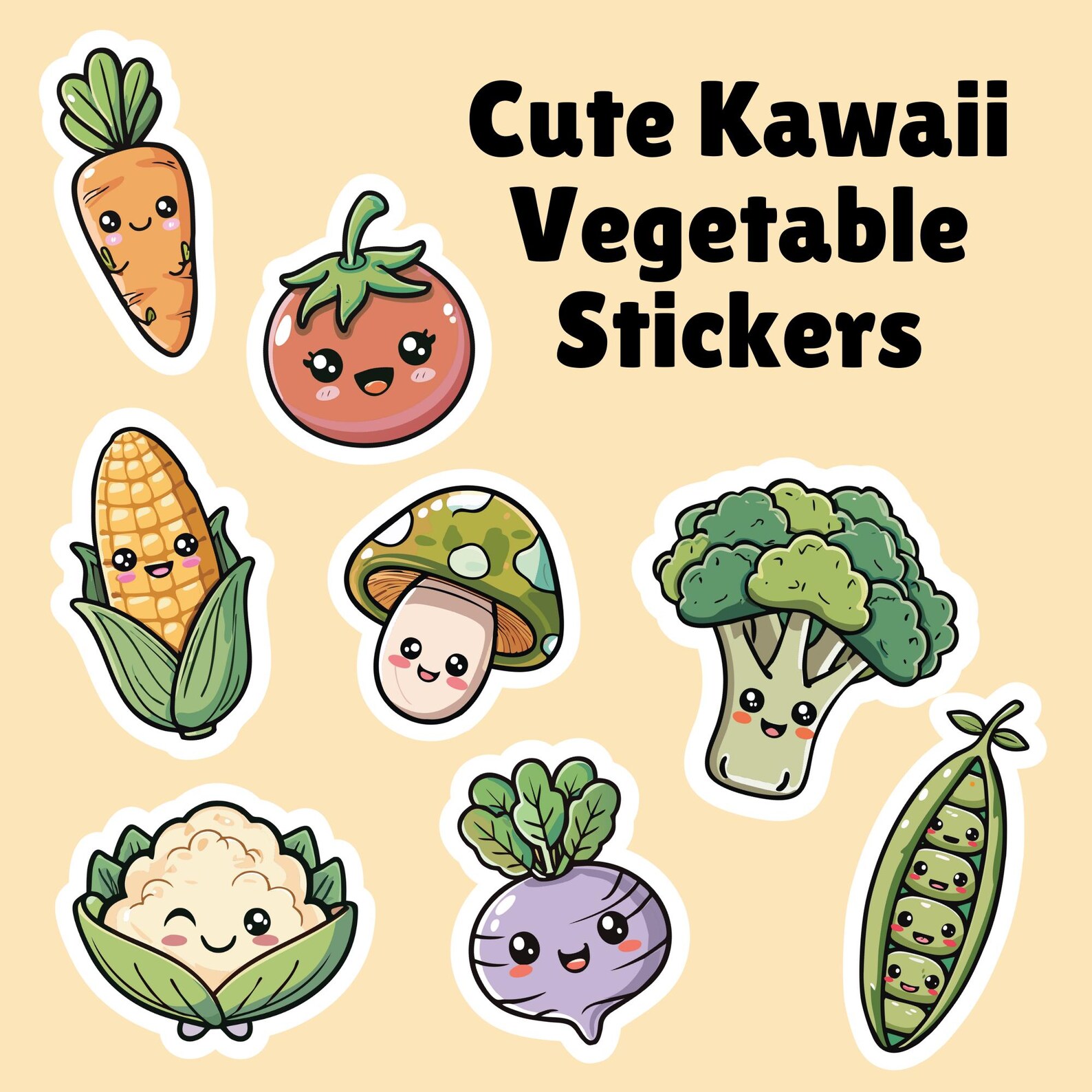 Kawaii Vegetable Stickers Pack Food-themed Planner Stickers Adorable ...