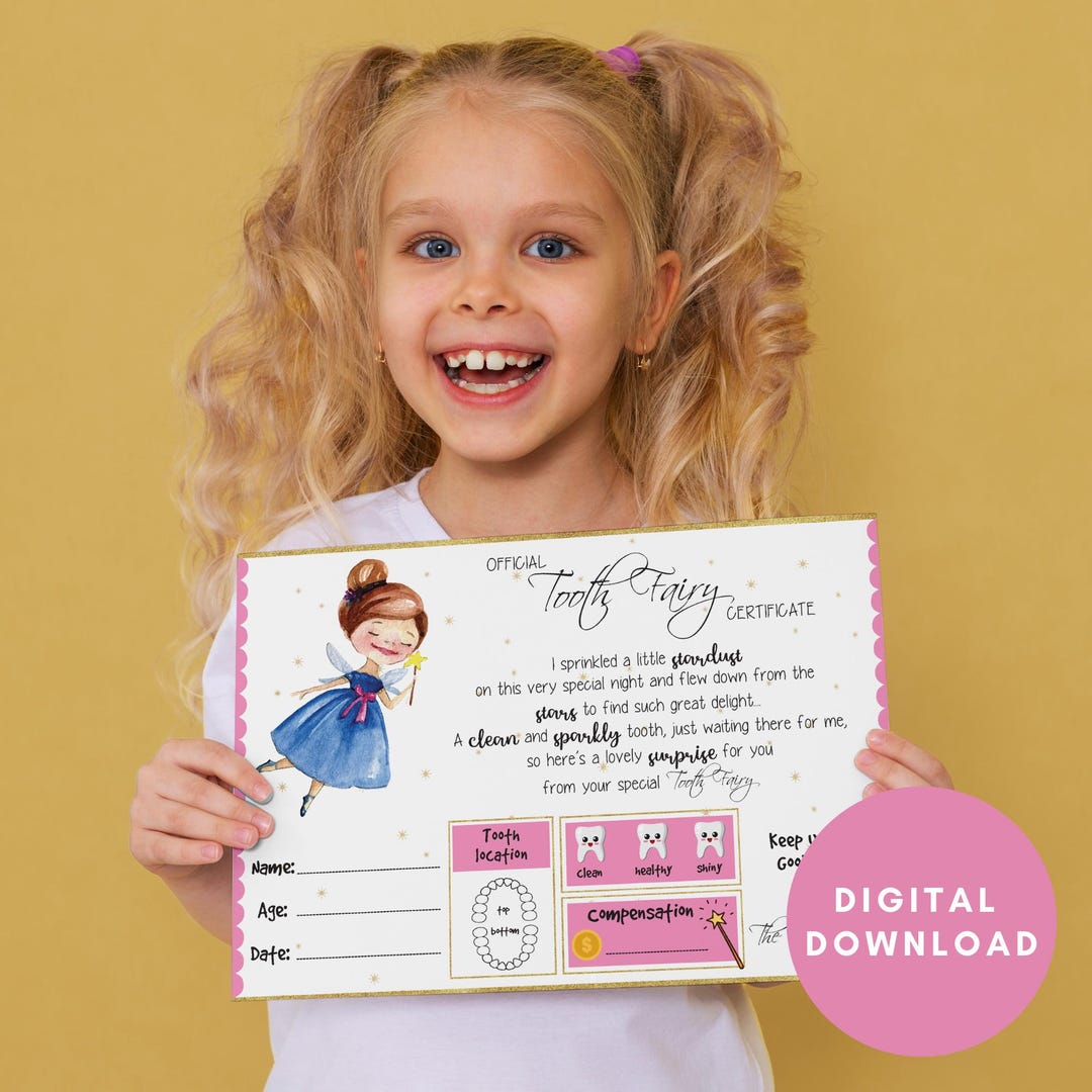 Printable Tooth Fairy Certificate in Pink for Kids, Lost Tooth Gift ...