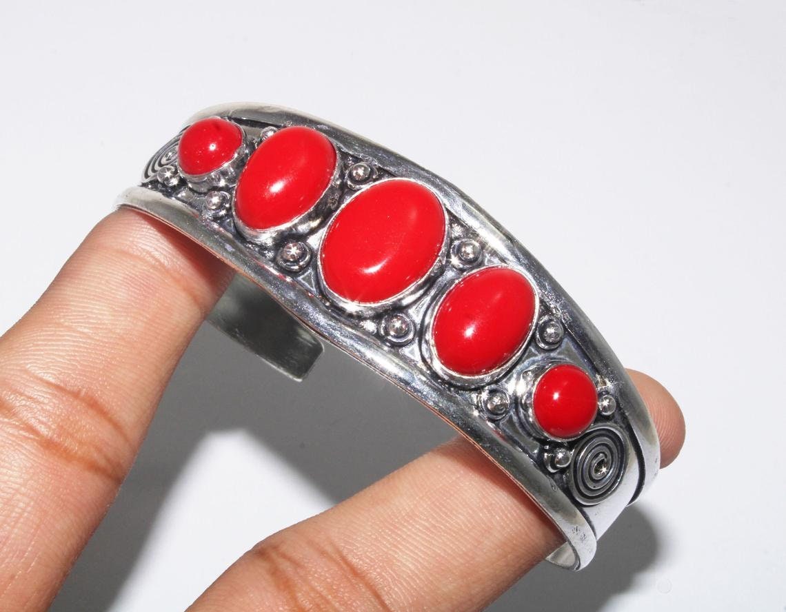 Natural Red Coral Bangle Gemstone Bangle Ethnic Cuff - Etsy