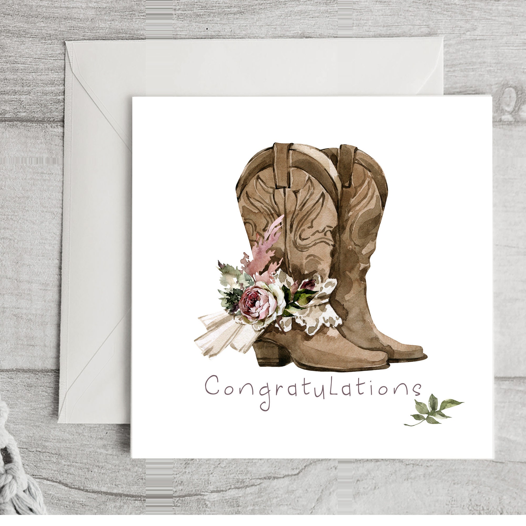 Congratulations! Wedding Card, Cowboy Boots, Cowgirl, Rustic Wedding ...