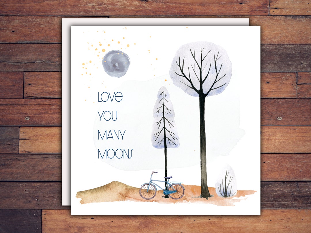 Love You Many Moons, Valentines Day Card, Girlfriend Card, Boyfriend ...