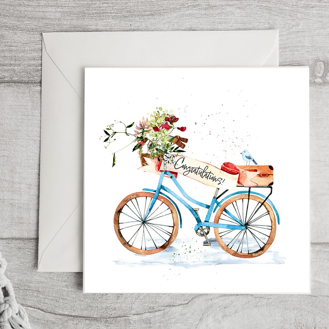 Congratulations Bicycle! Watercolor Card, Wedding, Special Occasion ...