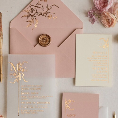 Luxury Blush Pink Wedding Invitations Romantic Handmade - Etsy