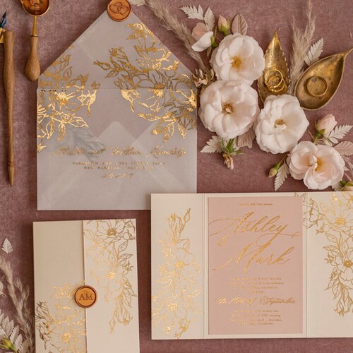 Bespoke Pink and Gold Foil Wedding Invitation Cards Glamour - Etsy